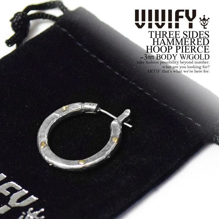 VIVIFY ビビファイ THREE SIDES HAMMERED HOOP PIERCE -3mm BODY W/GOLD