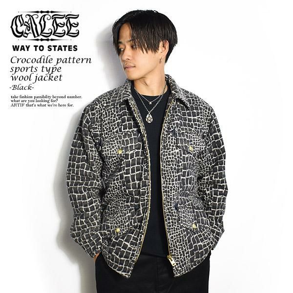 40％OFF SALE セール CALEE(キャリー) CROCODILE PATTERN SPORTS TYPE WOOL JACKET -BLACK-【メンズ ジャケット アウター】【送料 ...